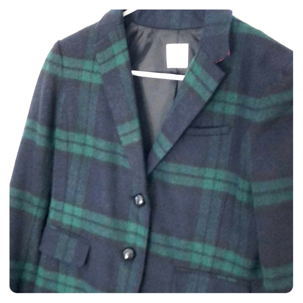 Gap. Preppy Navy+Green Plaid Academy Blazer. - Gem